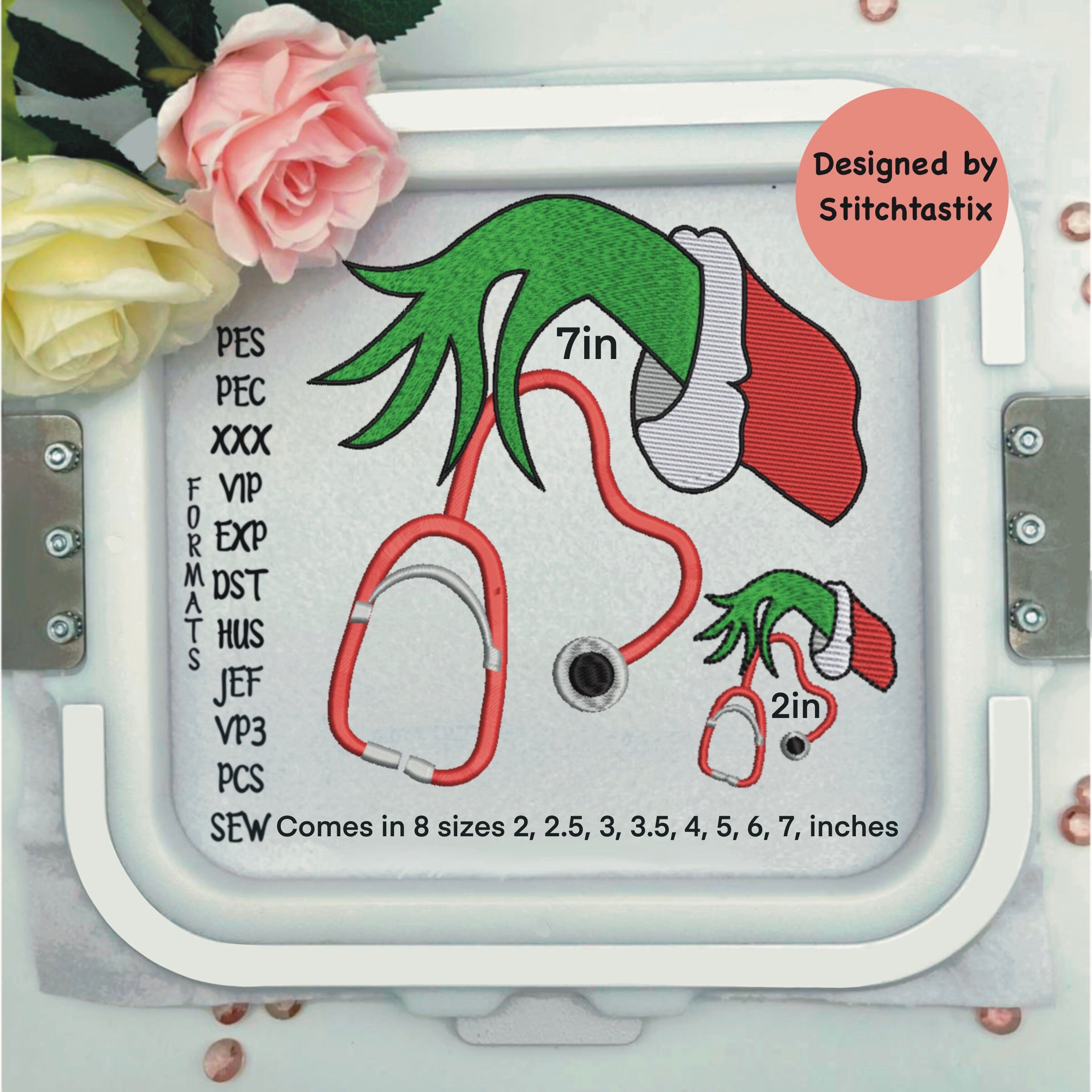 Embroidery Machine Design of Green Furry Monster Holding a Stethoscope ...