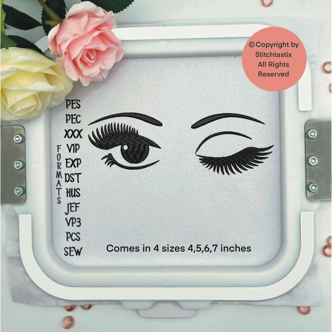 Winking Eye Embroidery Machine Design, Cheeky Flirty Eyes 4 Sizes ...