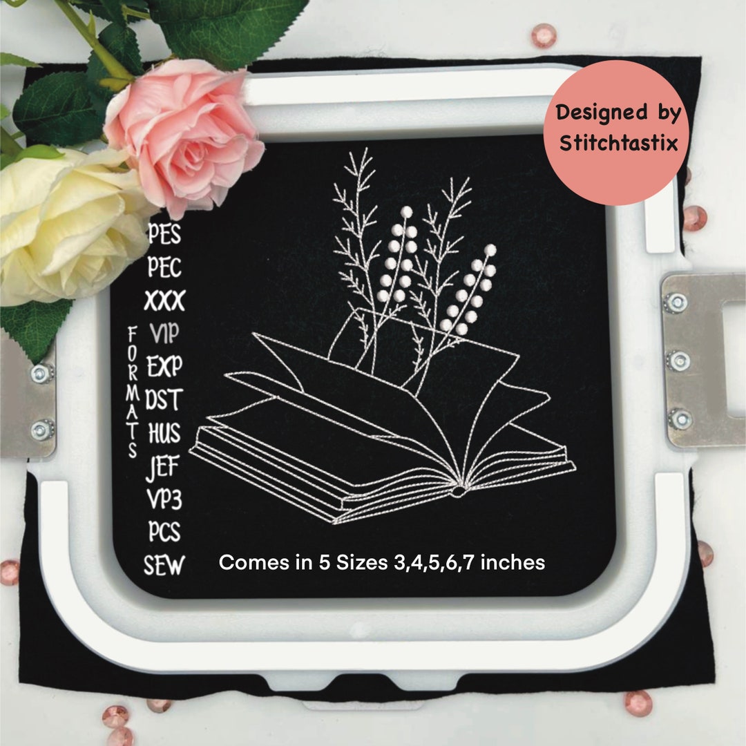 Embroidery Machine Design of a Book With Branches and Flower Buds, 5 ...