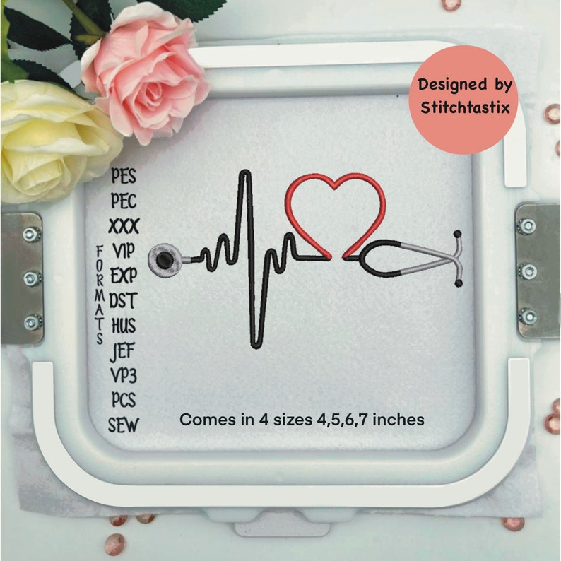 Embroidery Machine Design of Nurse Doctor With Red Heart Stethoscope ...