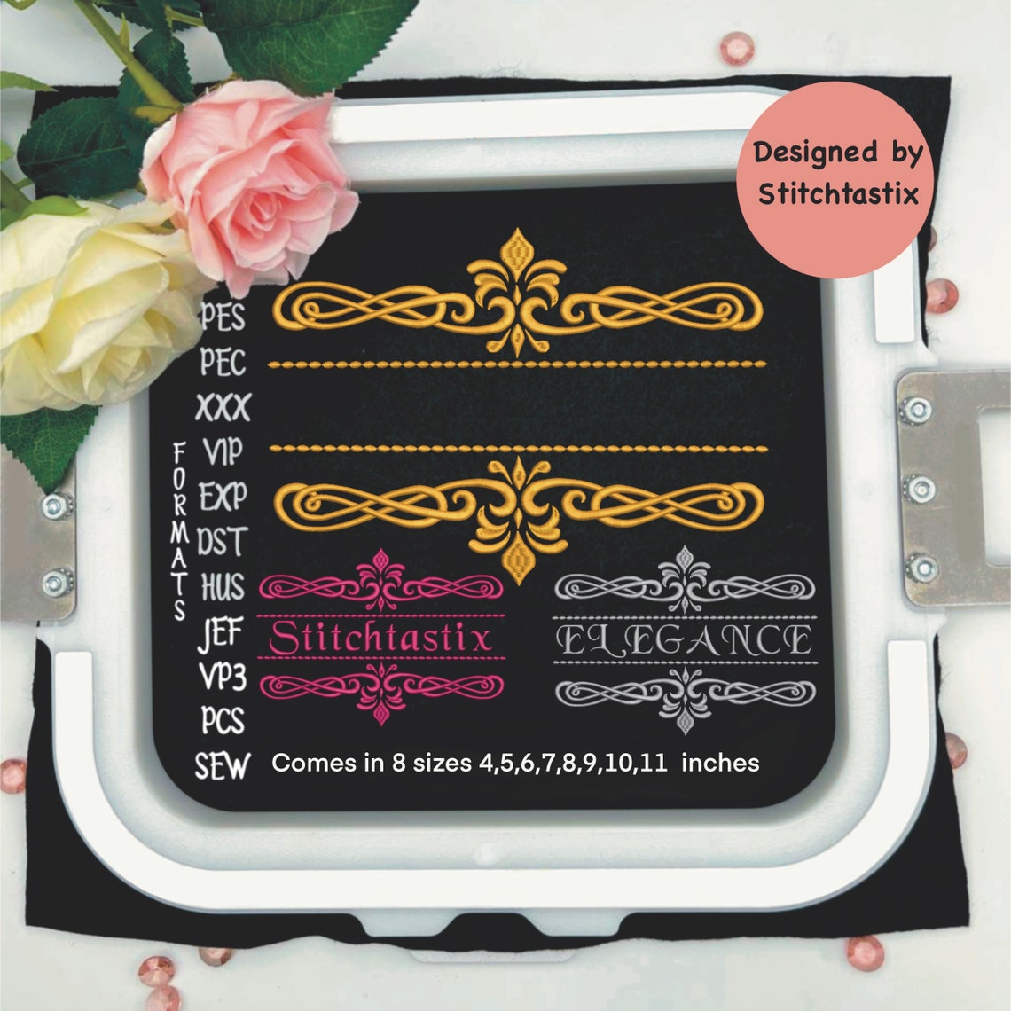 Vintage Split Name Frame, Elegant Swirl Split Monogram Frame Embroidery ...