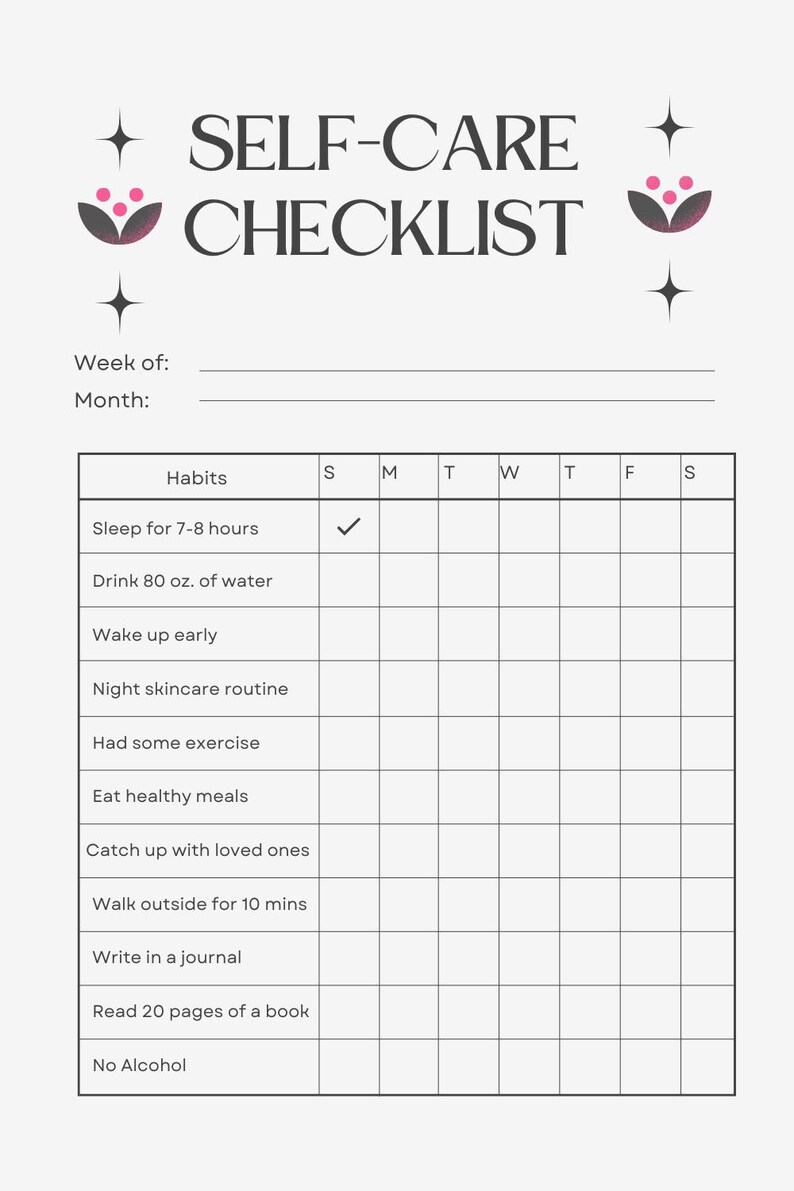 Self-care Checklist Printable - Etsy