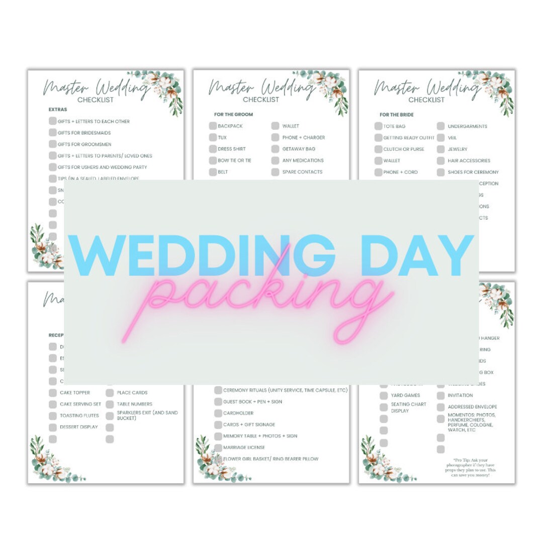 Wedding Day Packing List Printable, Instant Download - Etsy