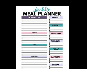 Printable Weekly Meal and Grocery Planner meal Prep, Snacks, Breakfast ...