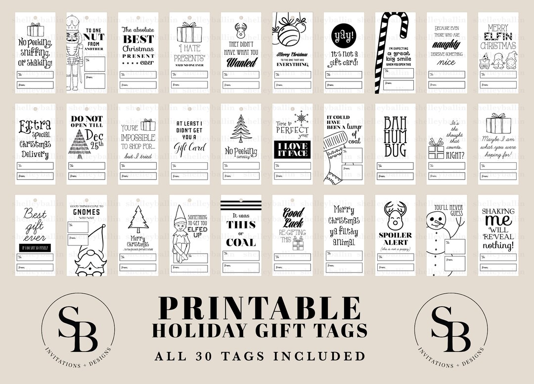 Printable Holiday Gift Tags Bulk Bundle Set of 30 Tags Funny Gift Tags ...