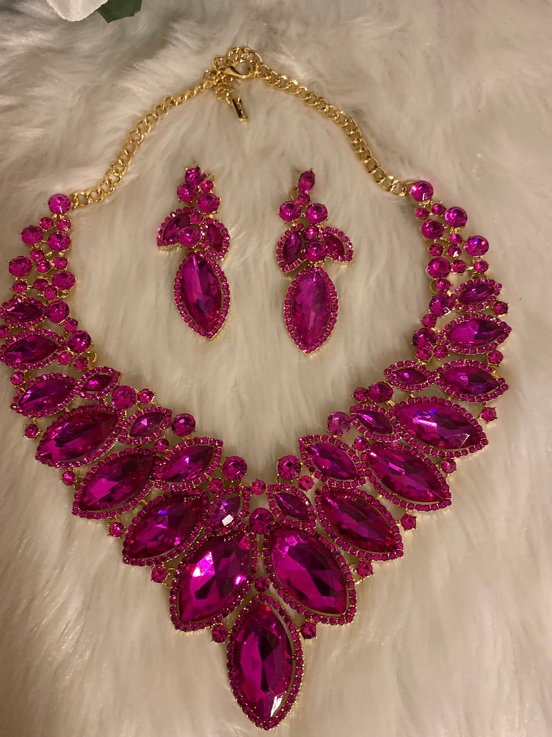 Gold Fuchsia Necklace Sets - Etsy