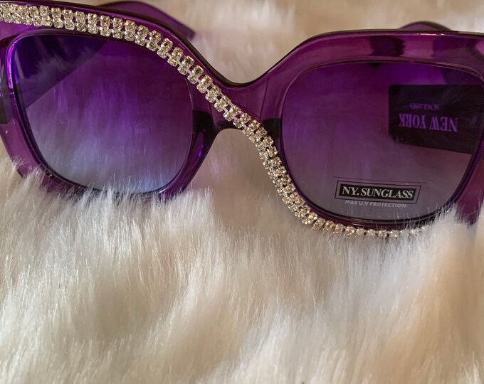 Purple Embellished Retro Rectangle Sunglasses Etsy