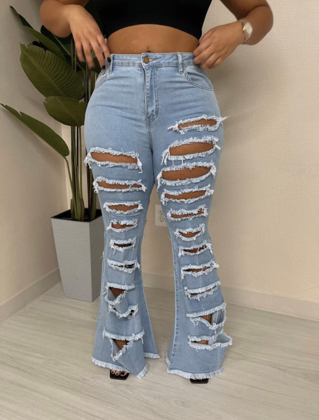 Cut Out Flare Denim-large - Etsy