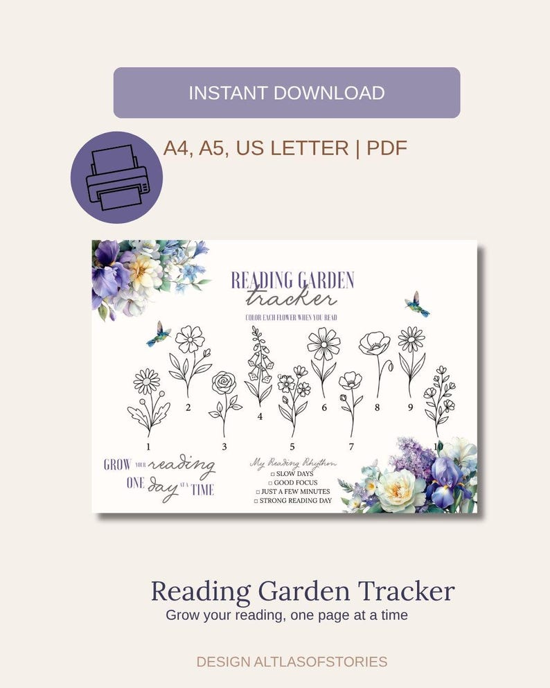 Reading Garden Tracker Printable | Reading Habit Tracker | Floral ...