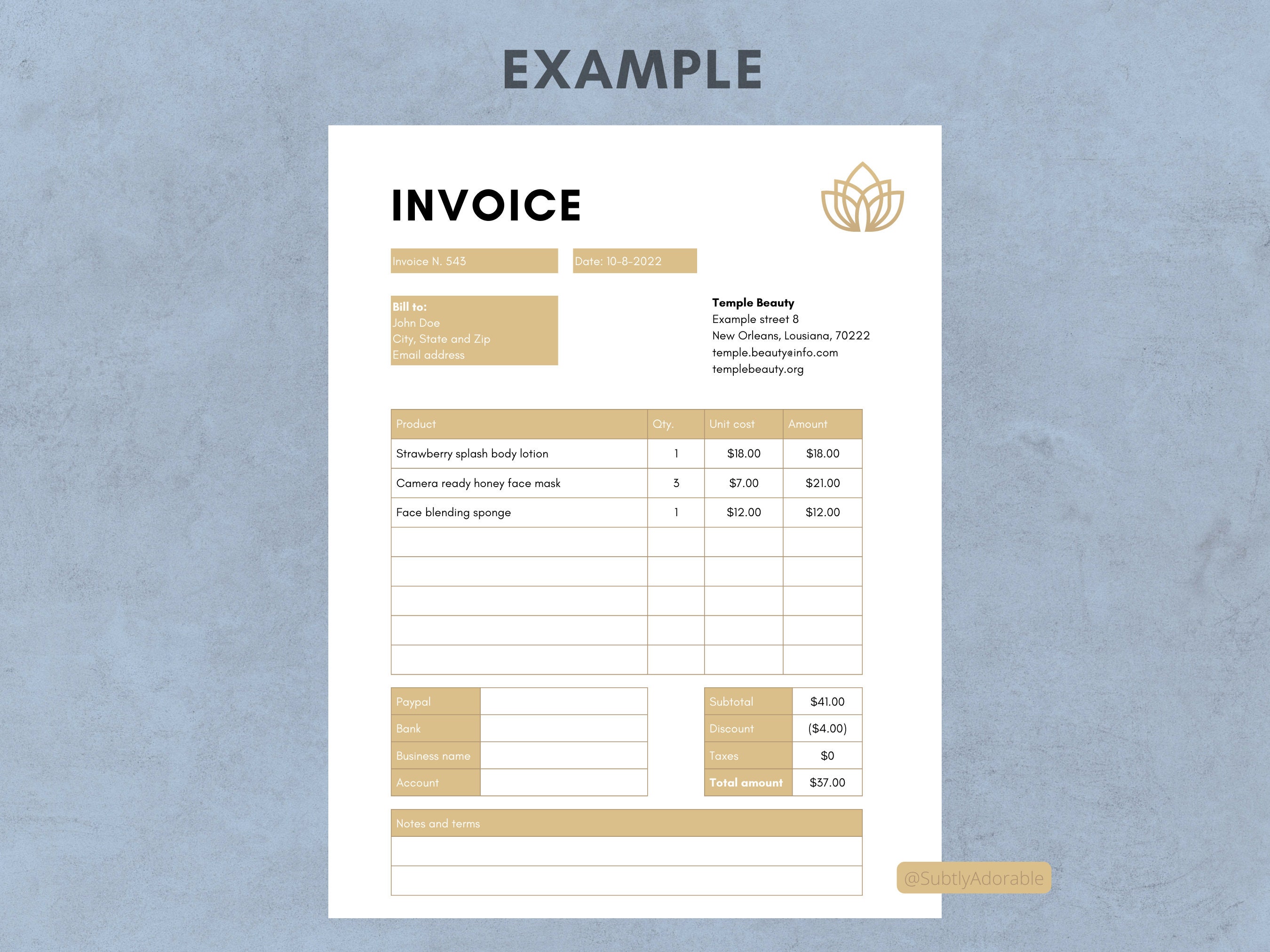 Printable Invoice Template Small Business Customer Invoice Printable ...
