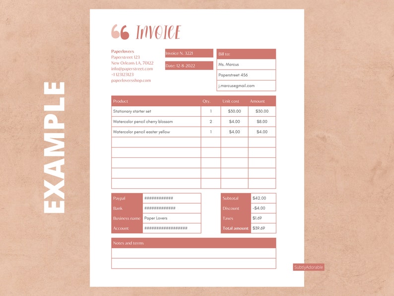 Printable Invoice Template Small Business Customer Invoice - Etsy