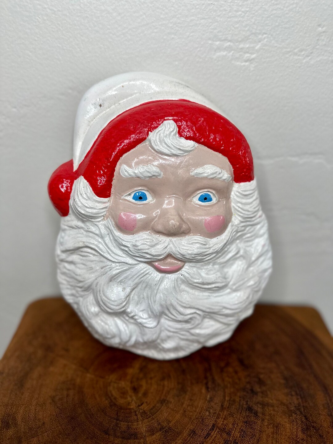 Vintage Chalkware Santa Face With Blue Eyes - Etsy