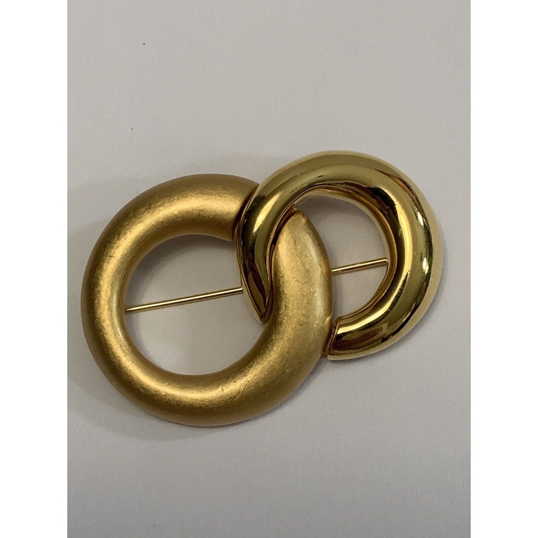 Vintage Signed Monet Pin Brooch Gold Tone Double Interlocking - Etsy