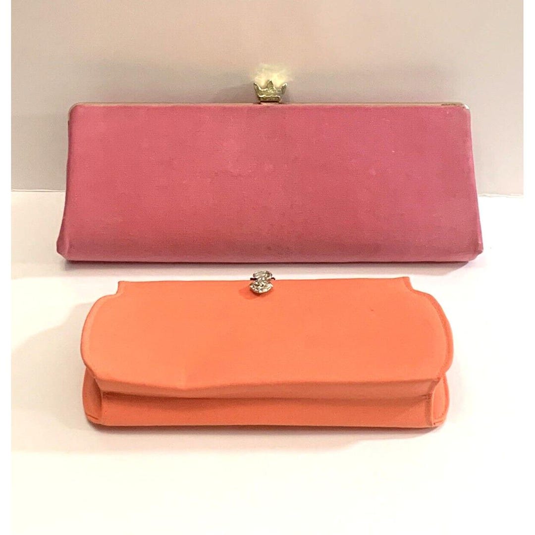 Vintage Clutch Fabric Purse Snap Closure Lot of 2 Orange Pink Costume ...