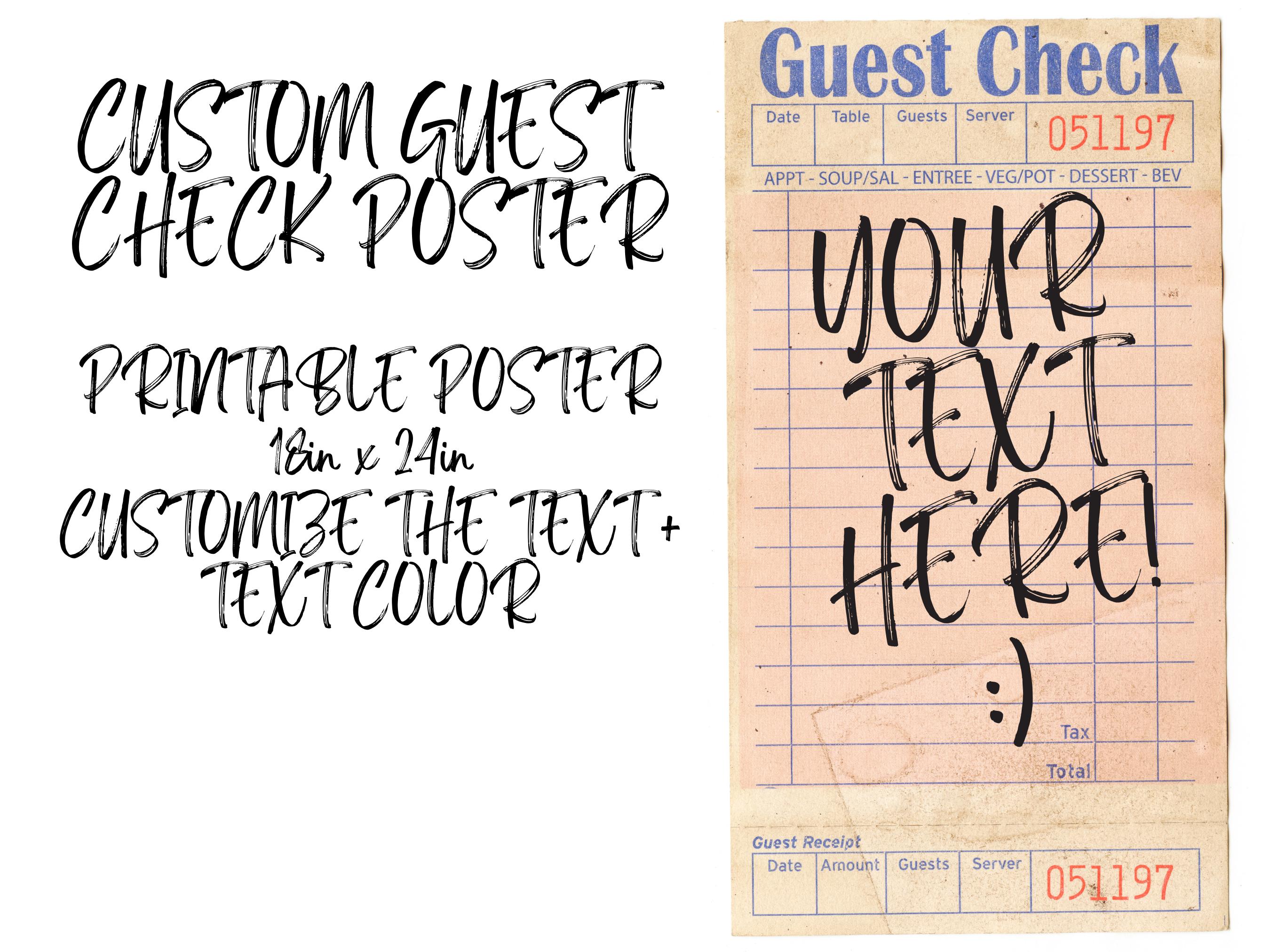 Custom Guest Check Poster - Etsy