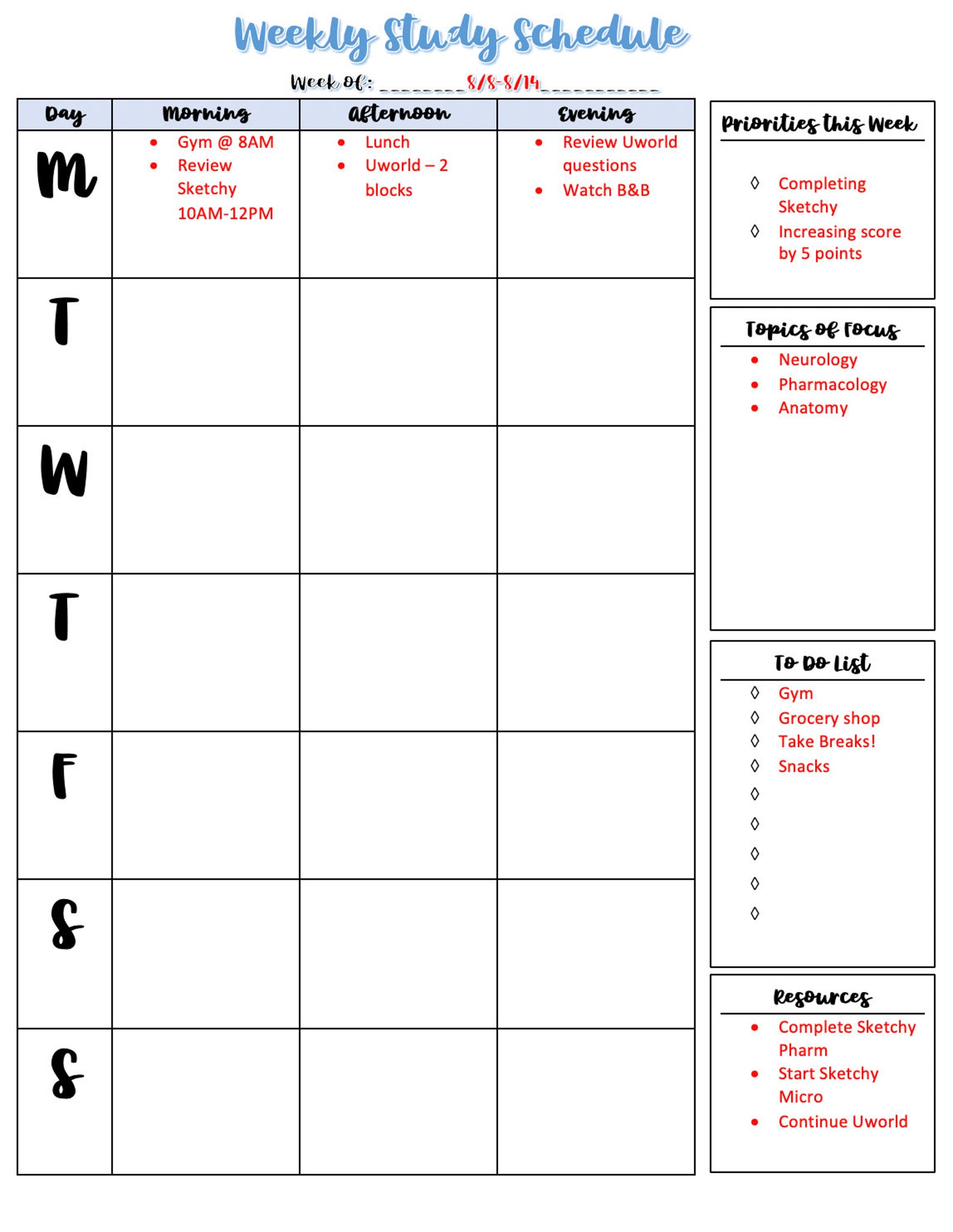 USMLE/STEP Study Plan and Tracker - Etsy