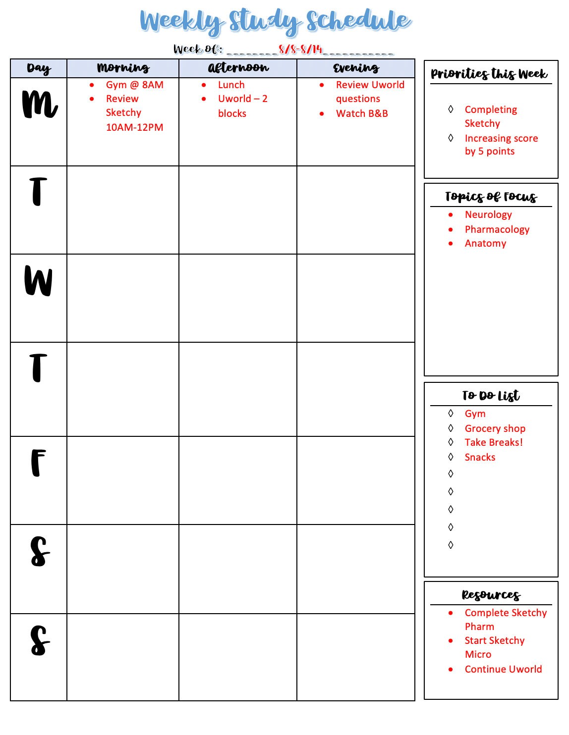 USMLE/STEP Study Plan and Tracker - Etsy