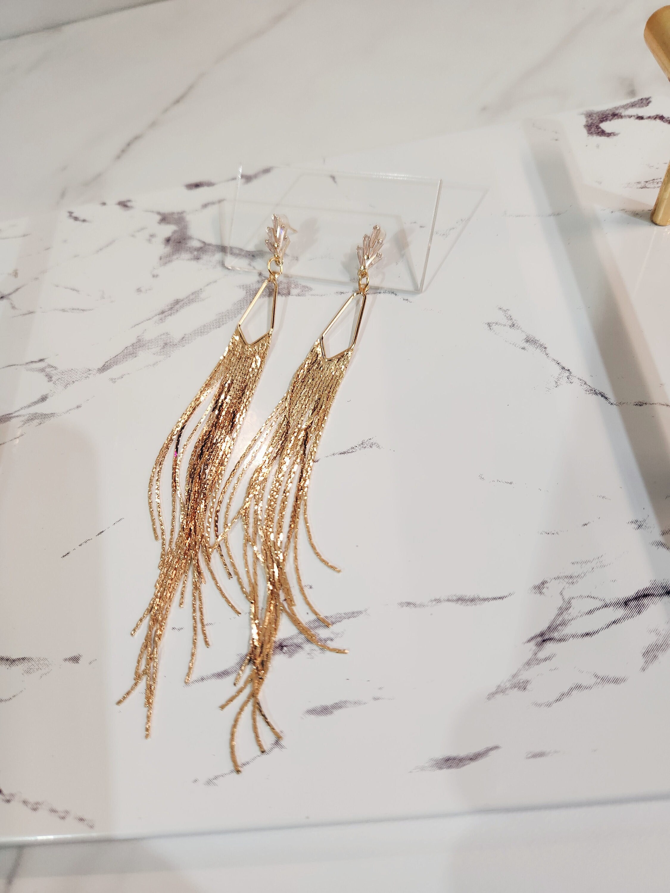 Gold Tassel Earrings Elegant Earrings Elegant Wedding Dangle Earrings ...