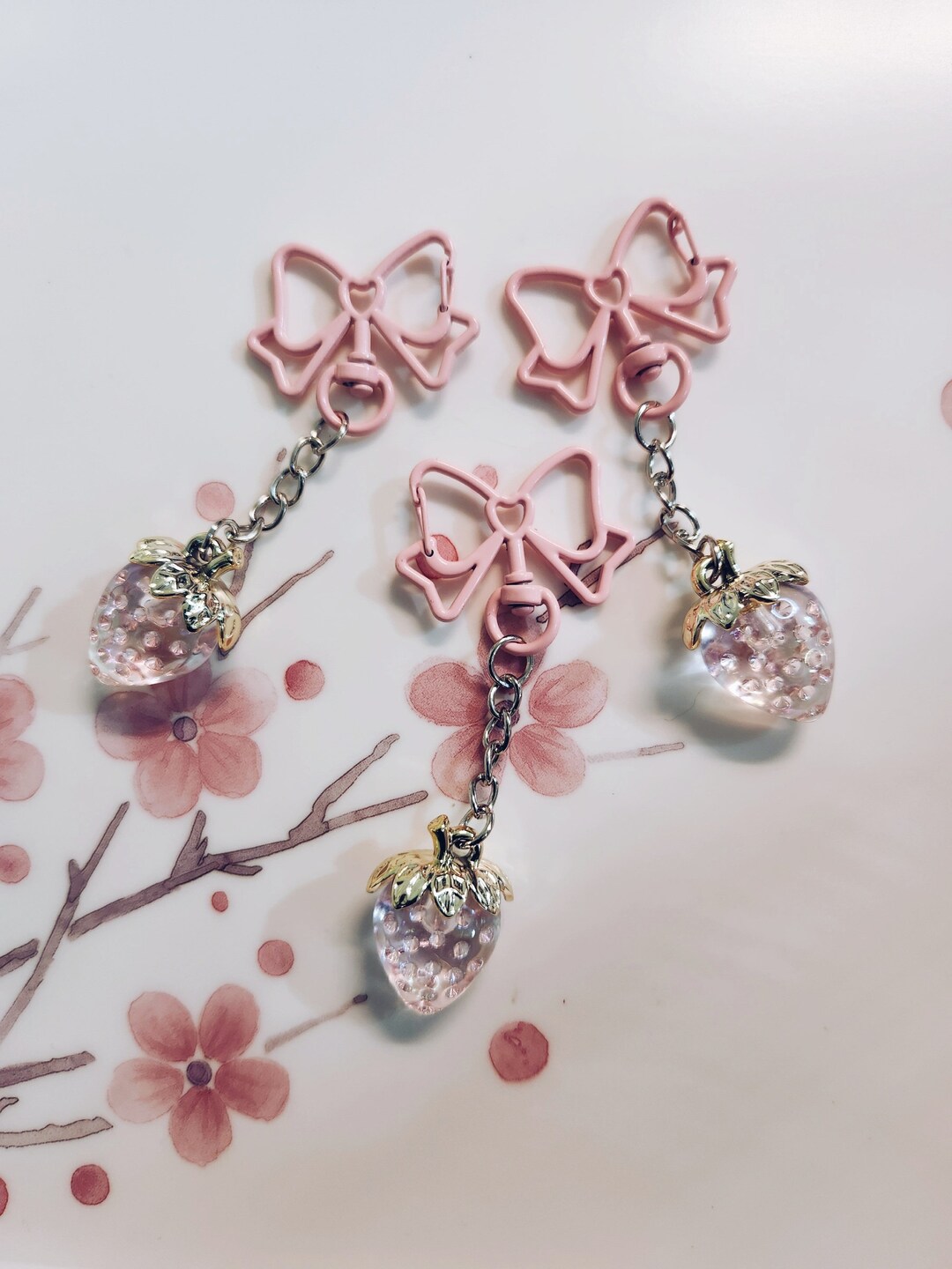 Pink Strawberry Keychains - Etsy