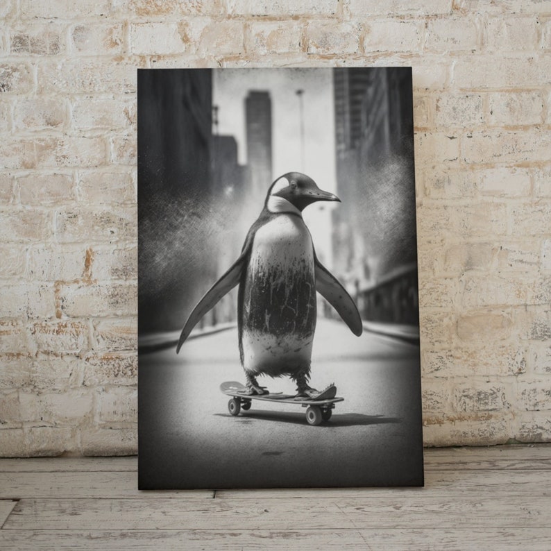 Penguin Riding a Skateboard Printable Wall Art | Penguin Photo ...