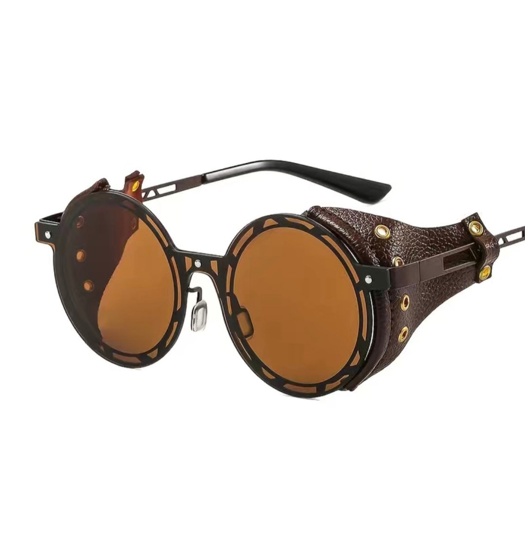 Retro Double Bridge Side Shield Sunglasses Retro Round Goth Steampunk ...