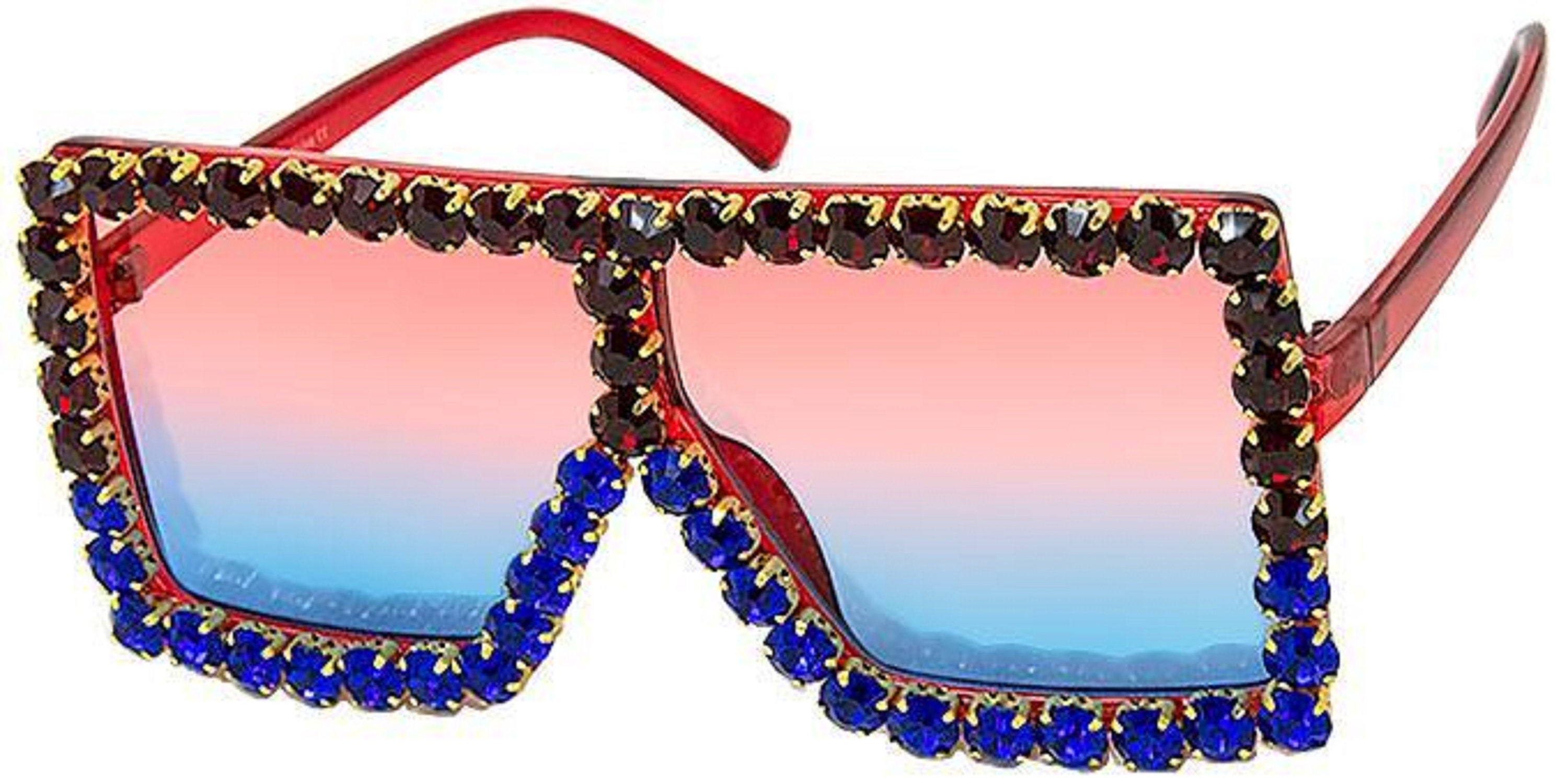 Oversize Large Square Frame Bling Crystal Rhinestone Sunglasses for ...