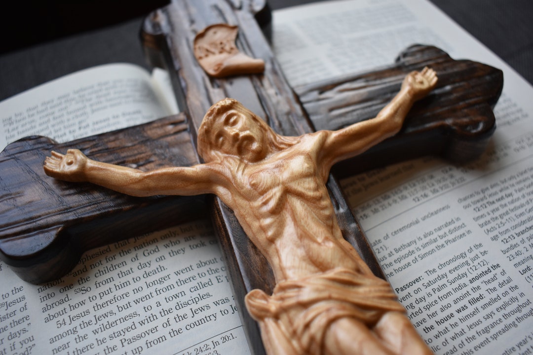 Wood Carved Crucifix. 13x9 7x5 Jesus on Cross. Catholic Crucifix ...
