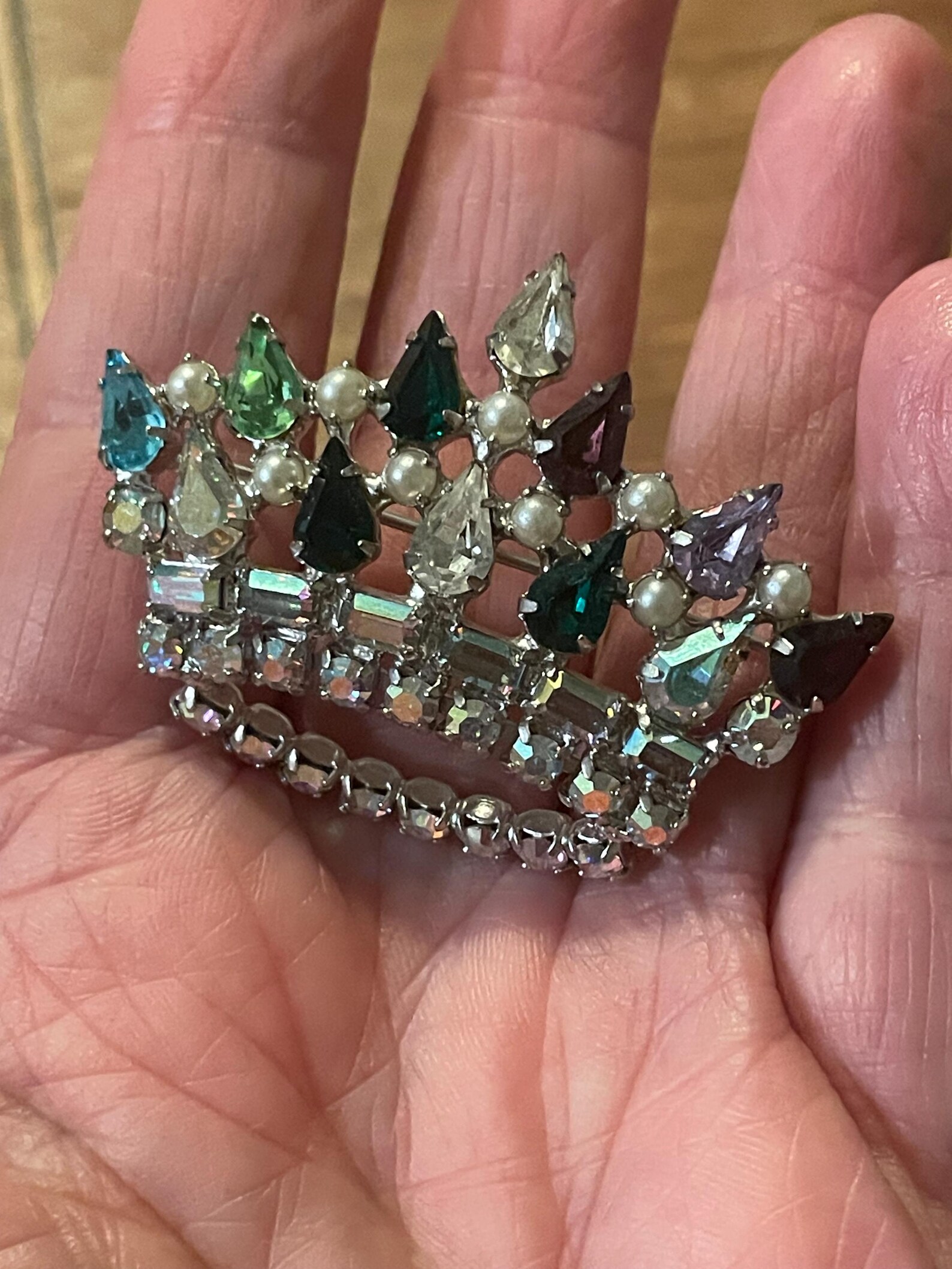 Vintage B David Crystal Crown Brooch - Etsy