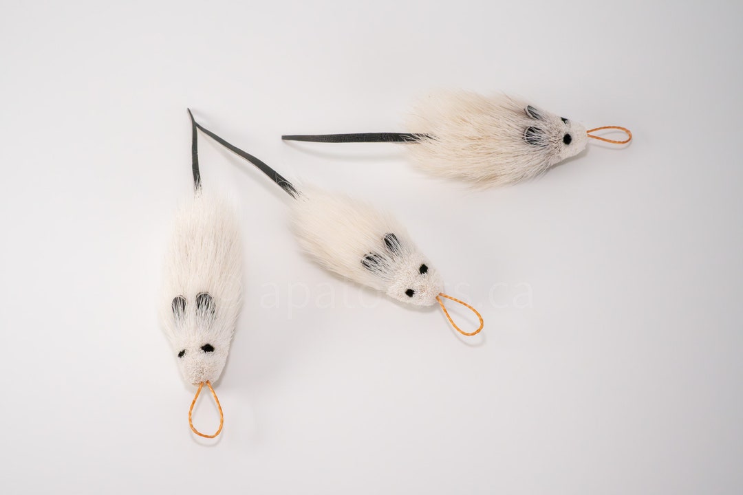 Angora Mouse High Quality Natural Deer Hair Fur Cat Toy Teaser Wand ...