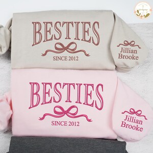 Embroidered Custom Besties Bow Sweaters, Matching Best Friend ...