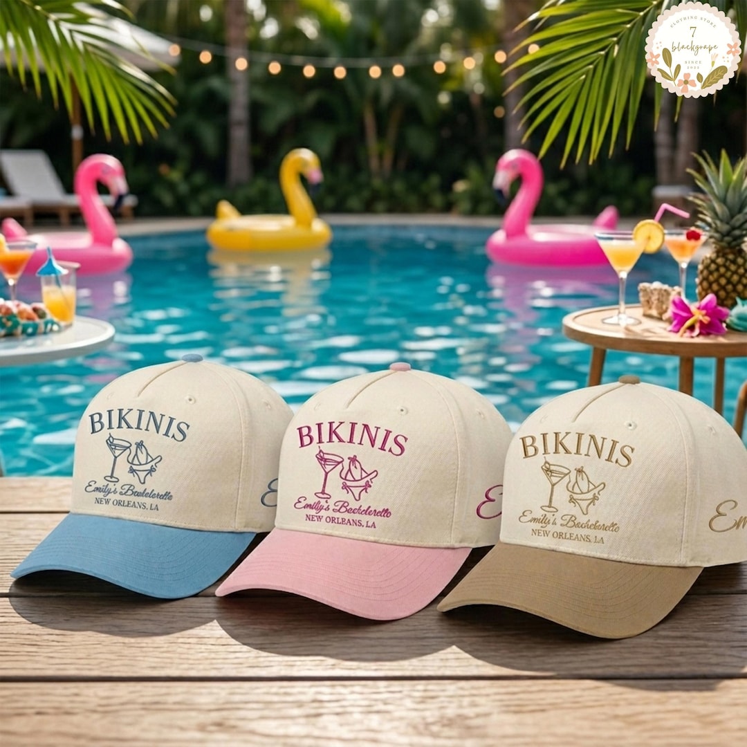 Embroidered Bikinis & Martinis Custom Cap, Bride Squad Gift ...