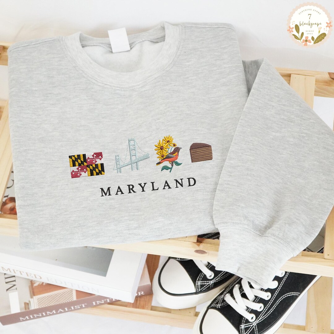 Embroidered Maryland Icons Sweatshirt, Vacation in Maryland Shirt ...