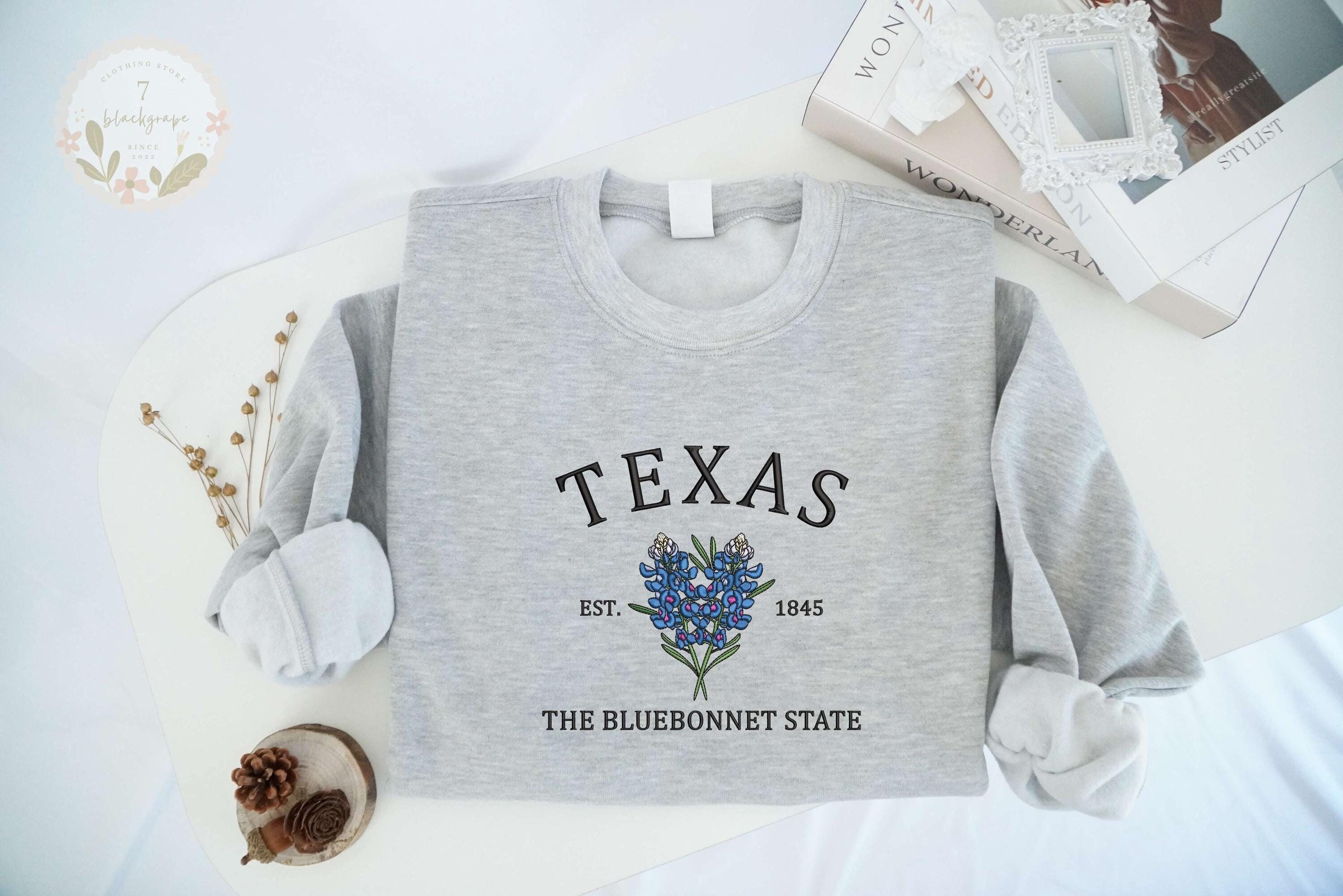 Embroidered Texas Bluebonnet State Sweatshirt, Custom US State Flowers ...