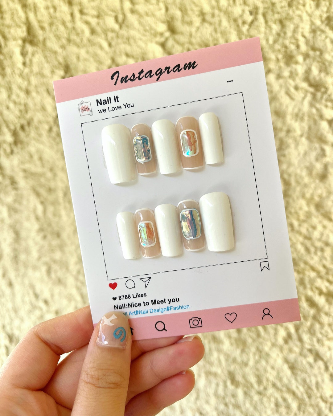 Ice Cube Nails Set Press on Nails Glue on Nails Hidden Treasure Nail ...