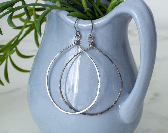 Large Titanium Hoop Dangle Earrings for Women | Hypoallergenic Hammered ...