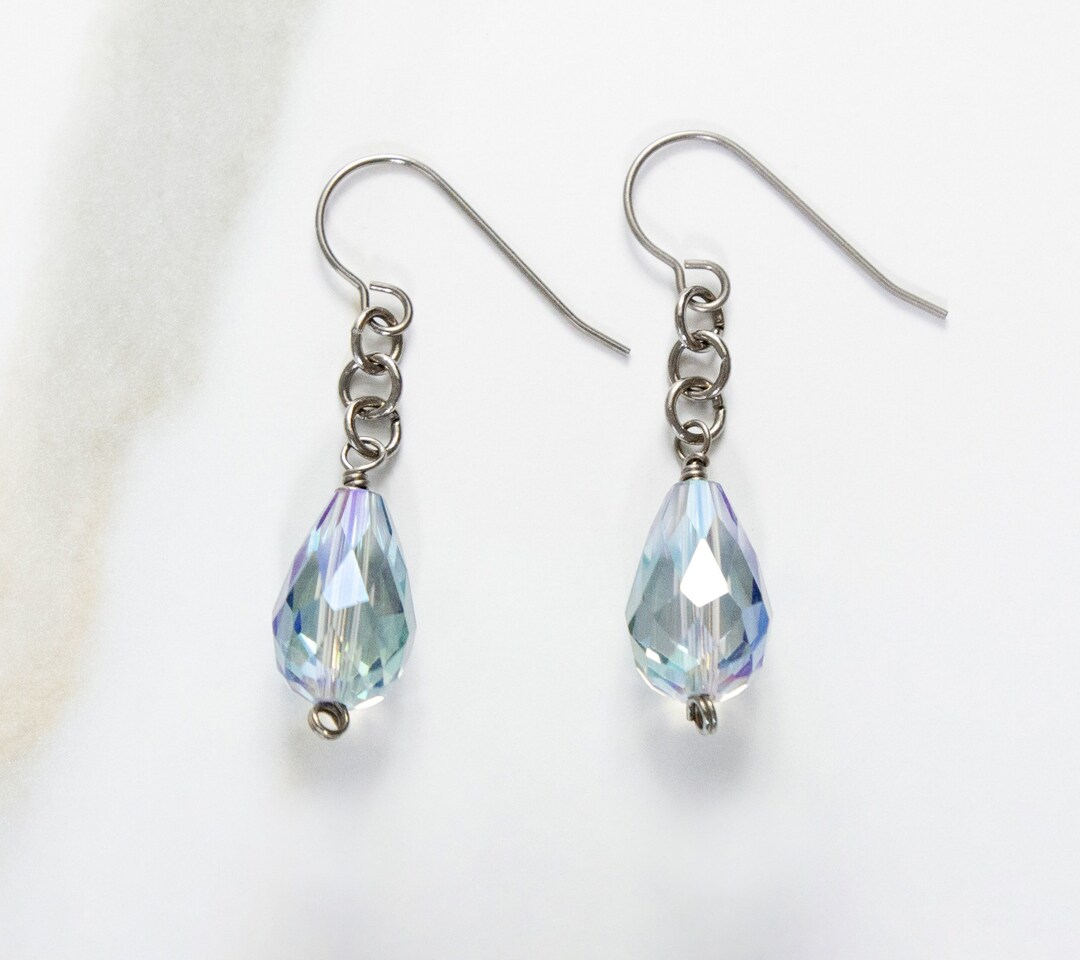 Light Blue Titanium Teardrop Earrings | Hypoallergenic Dangle Earrings ...