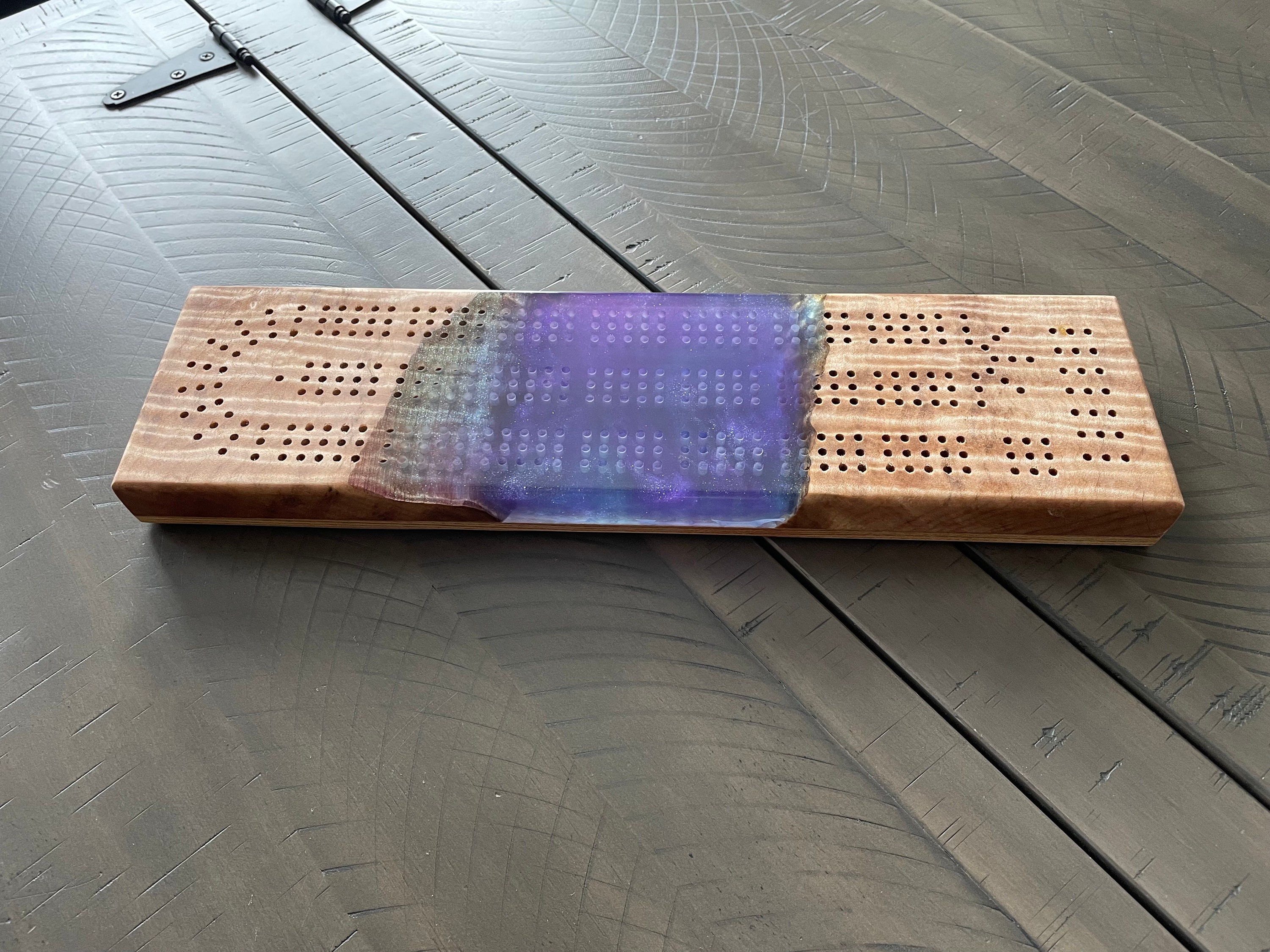 Handmade Hardwood & Epoxy 3 Lane River Cribbage Board With Peg Storage ...