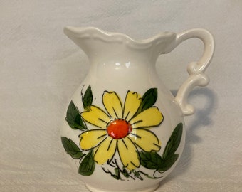Antique Ceramic Pitcher With Raised Hand Painted Flowers and Leaves - Etsy
