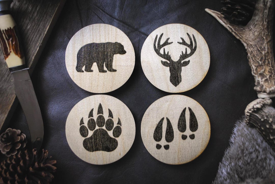 Wooden Animal Coasters Set: Laser Engraved Birch, Cabin Decor - Etsy