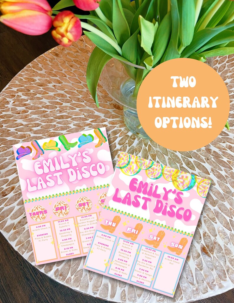 Disco Cowgirl Bachelorette Invite, Itinerary and Packing List Template ...