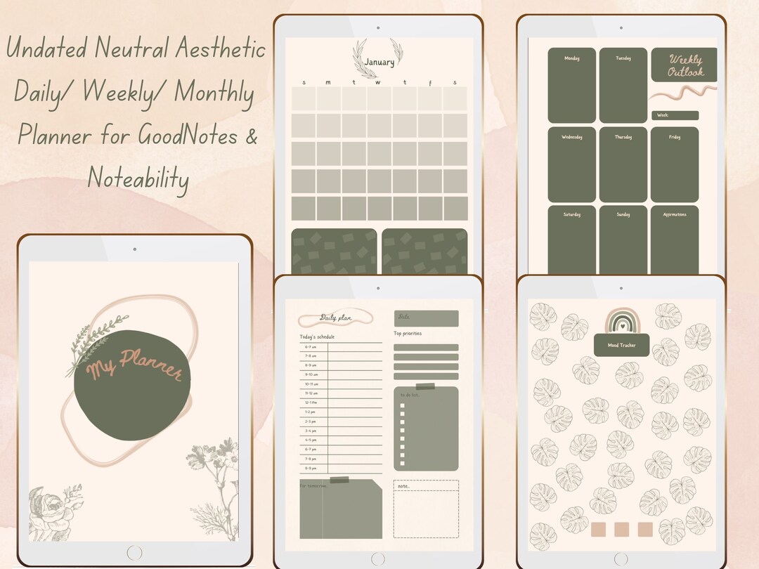 Undated Neutral Aesthetic Digital Daily/ Weekly/ Monthly Planner for ...