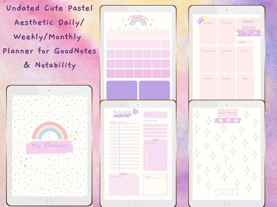 Undated Cute Pastel Aesthetic Digital Daily/ Weekly/ Monthly Planner ...
