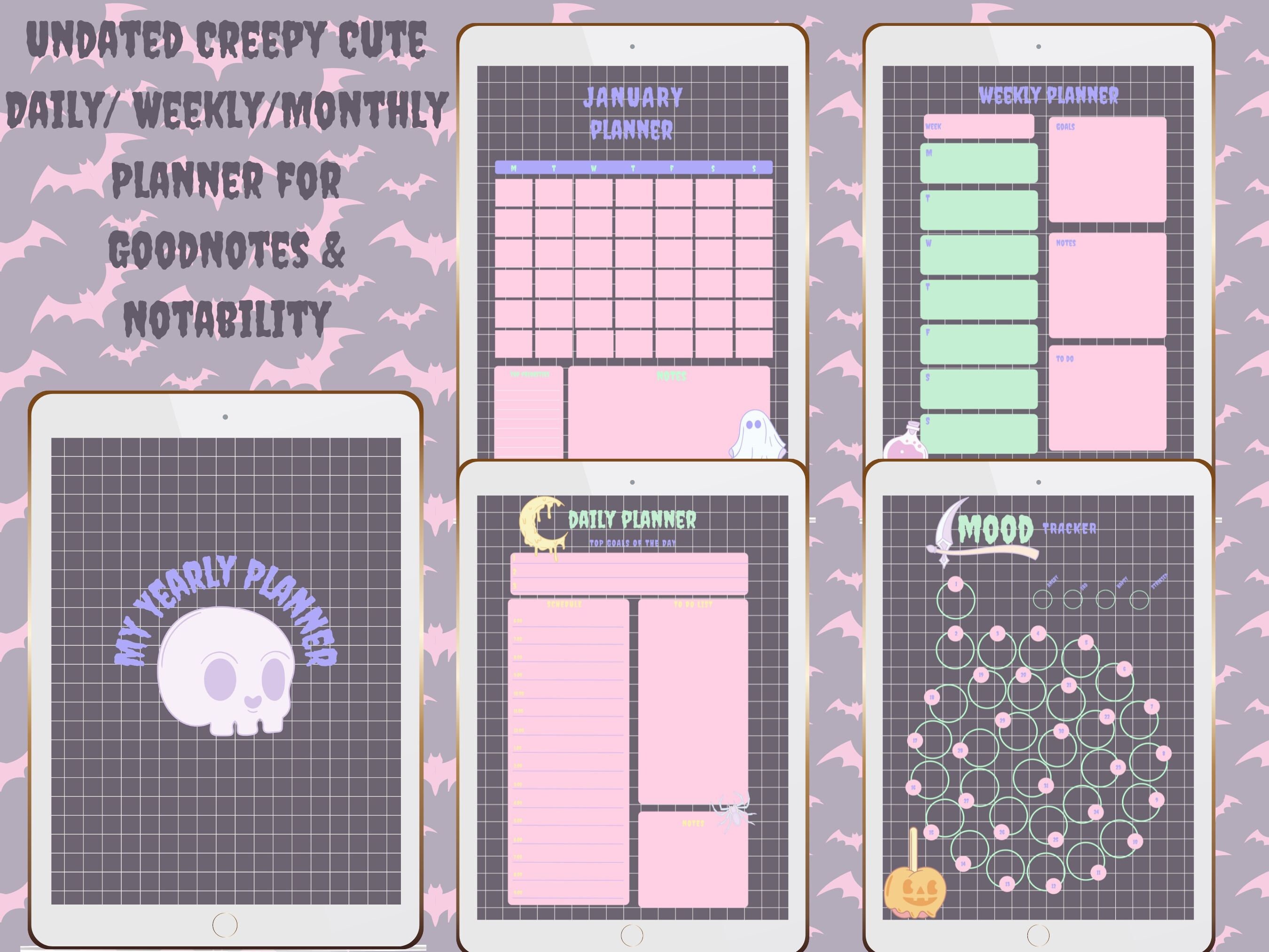Undated Creepy Cute Aesthetic Digital Daily/ Weekly/ Monthly Planner ...