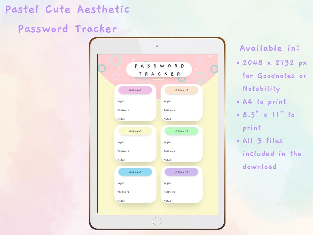 Cute Pastel Aesthetic Password Tracker~ Digital Download for Goodnotes ...