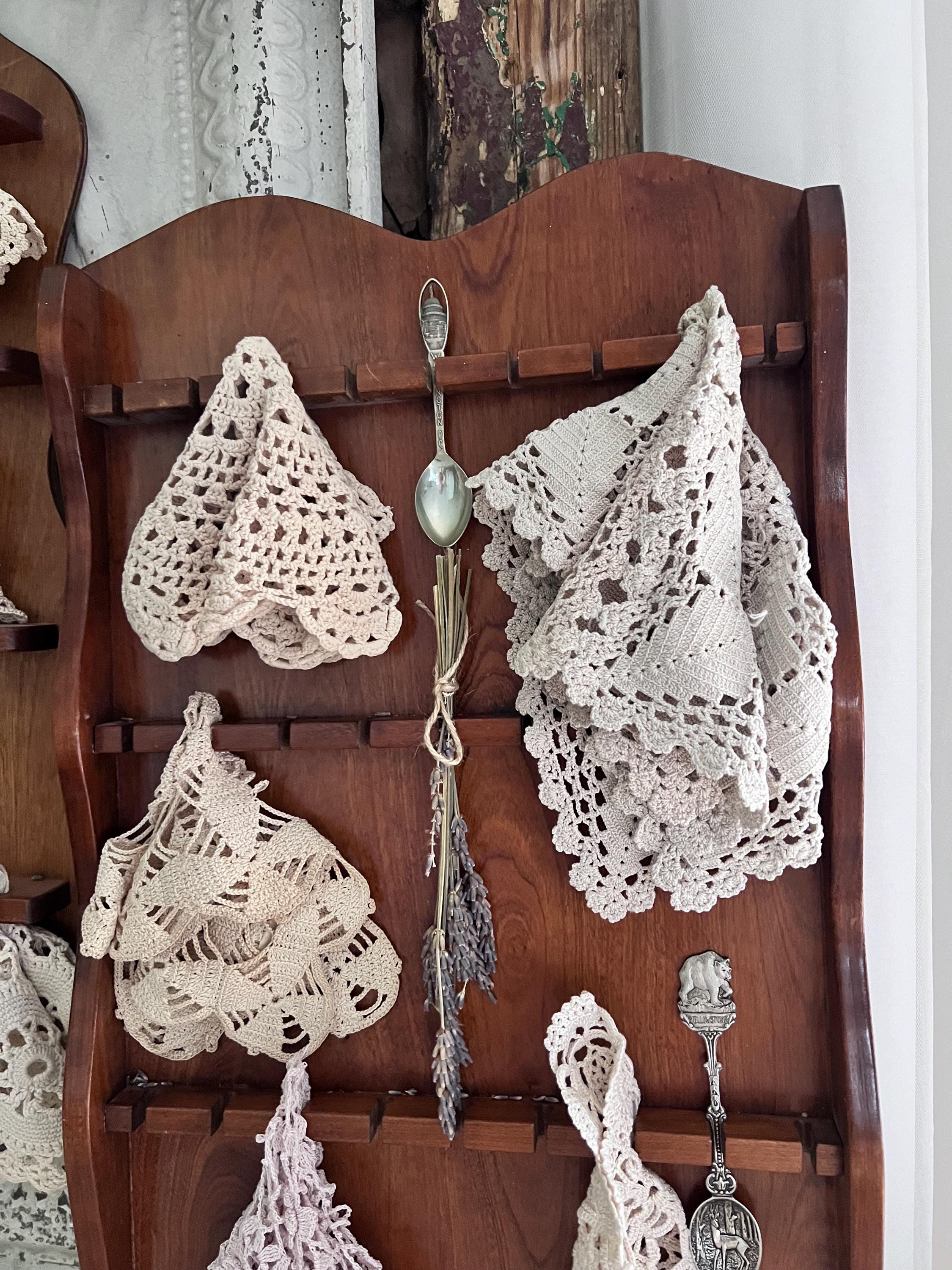 Vintage Wooden Spoon Rack With Hand Knitted Doilies - Etsy