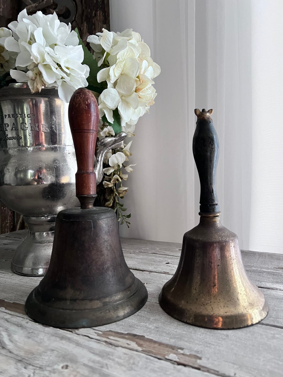 Antique Large or Medium Brass School Bell With Wood Handle - Etsy