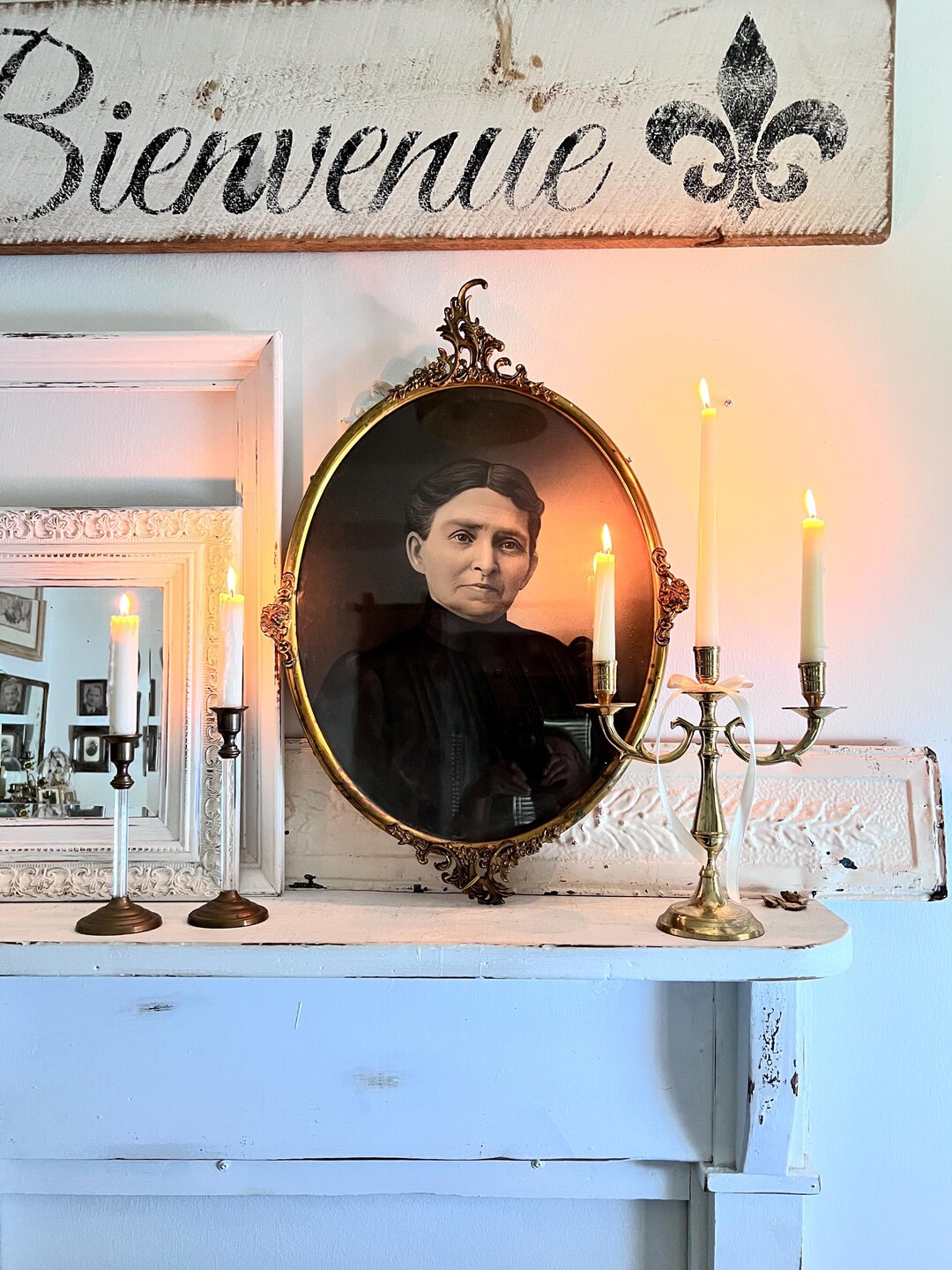 Antique Large Oval Framed Portrait With Ornate Brass Frame - Etsy