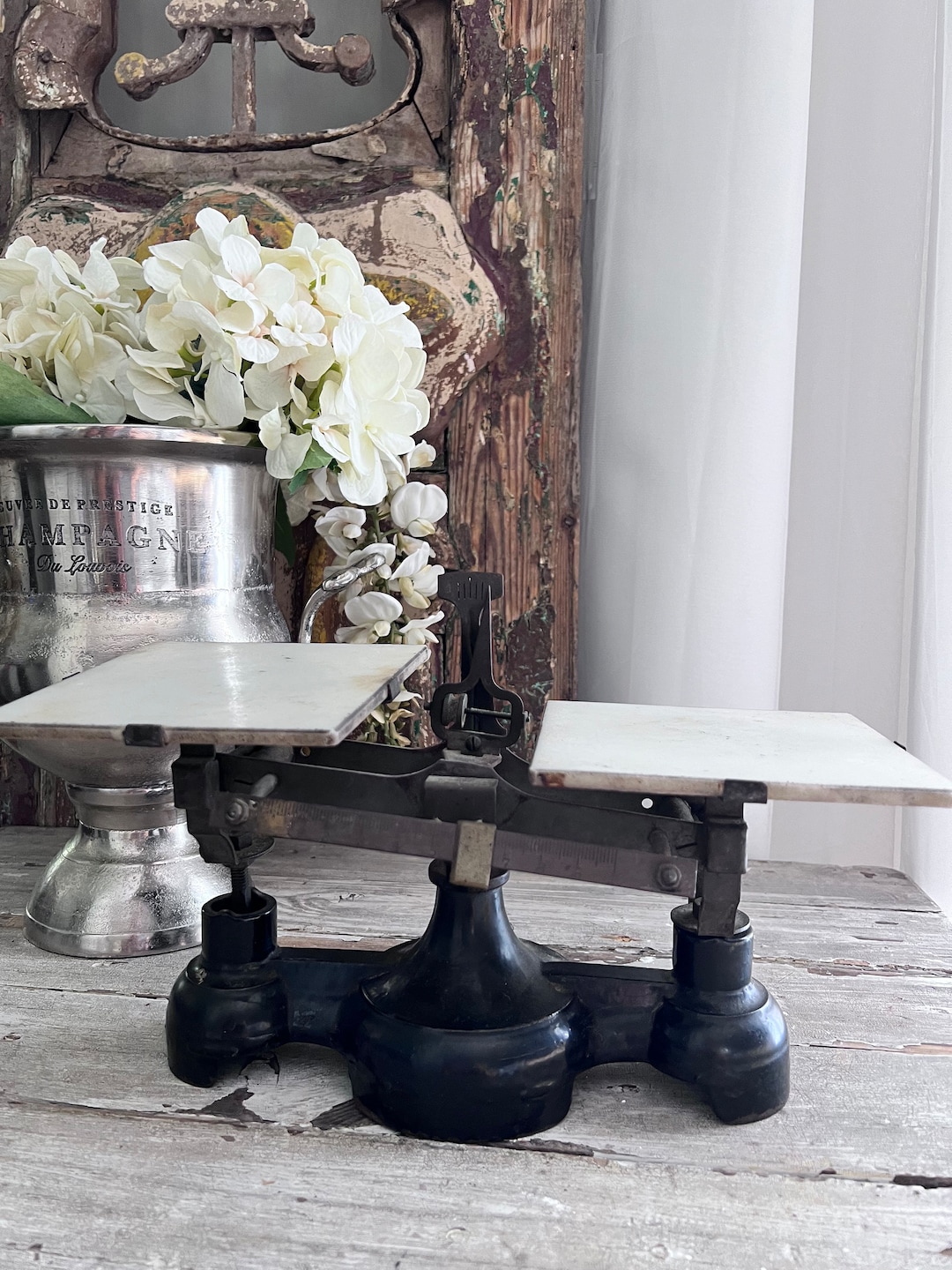 Antique Balance Scale With Porcelain Plates - Etsy