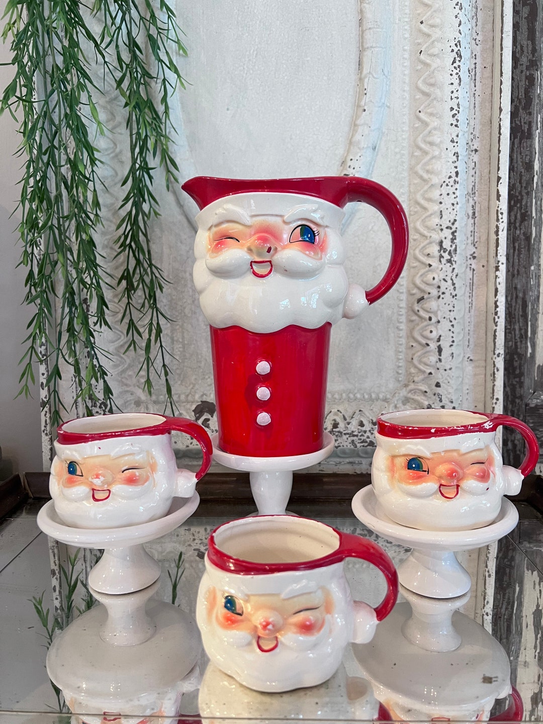 Vintage Holt Howard 4 Piece Santa Pitcher and Mugs Set - Etsy