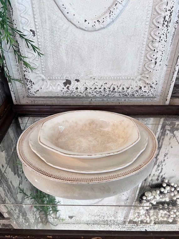 Vintage Teastained Triple Stack Plate Set - Etsy